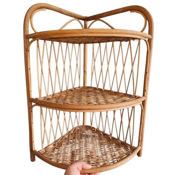Vintage | Accents | Vintage Boho Rattan Wicker Corner Shelf Cottagecore ...